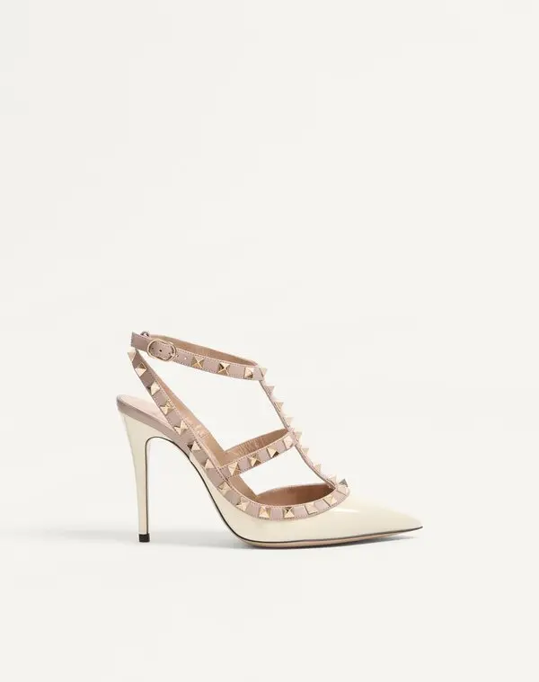Valentino Garavani Rockstud Patent Leather Caged Pump - Ivory/poudre