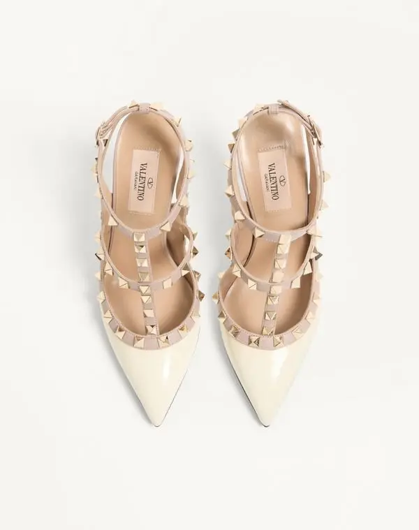 Valentino Garavani Rockstud Patent Leather Caged Pump - Ivory/poudre