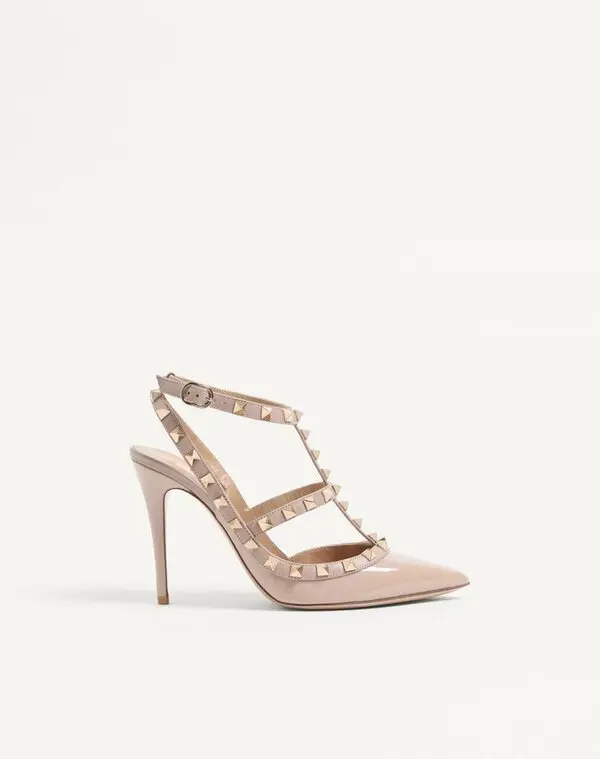 Valentino Garavani Rockstud Patent Leather Caged Pump - Poudre