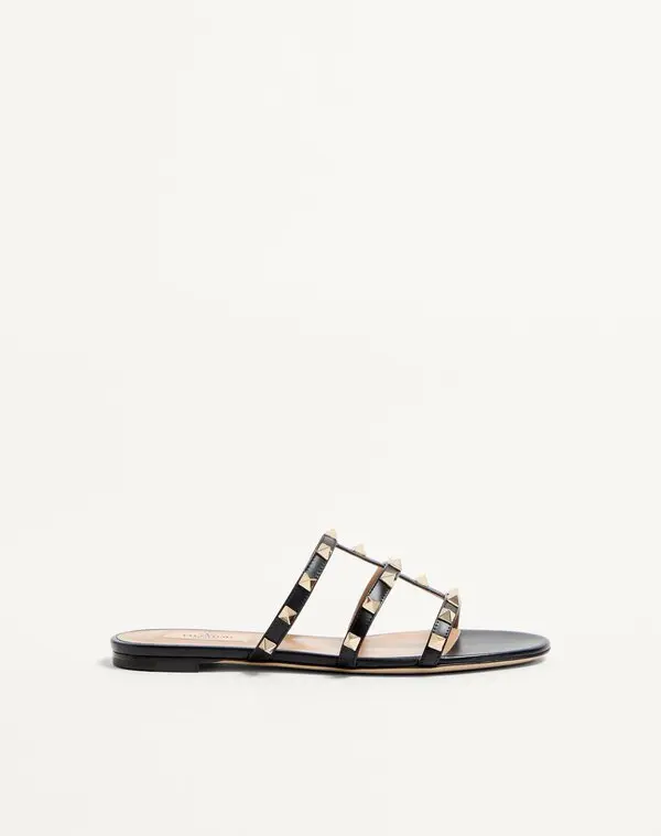 Valentino Garavani Rockstud Flat Slide Sandals - Black