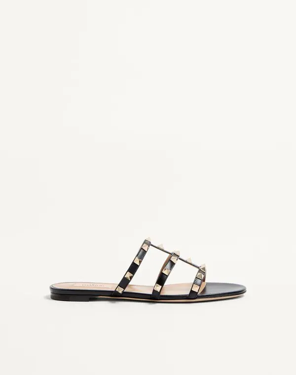 Valentino Garavani Rockstud Flat Slide Sandals - Black