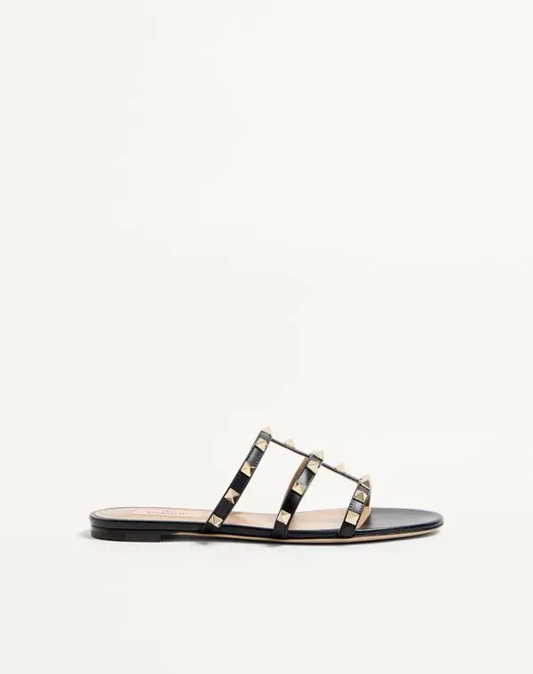 Valentino Garavani Rockstud Flat Slide Sandals - Black