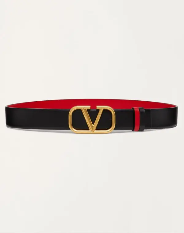 Valentino Garavani Vlogo Signature Reversible Belt - Black/pure Red