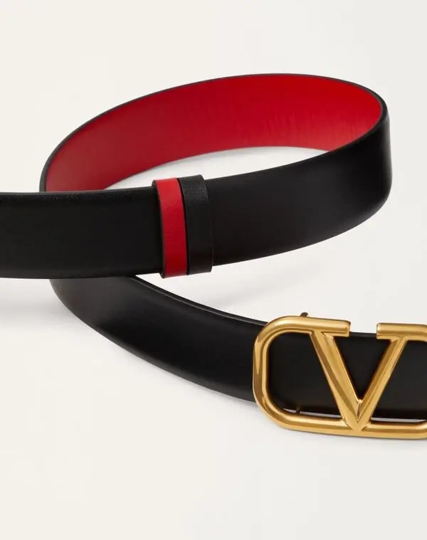 Valentino Garavani Vlogo Signature Reversible Belt - Black/pure Red
