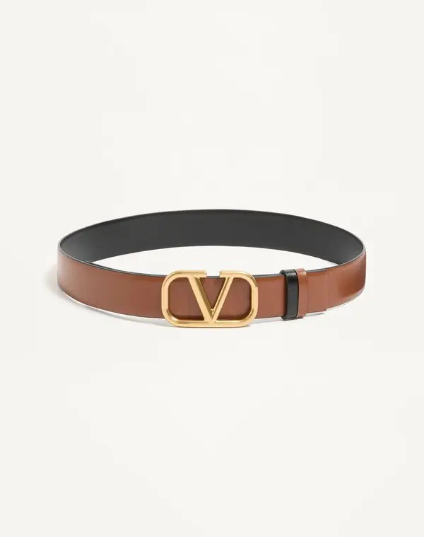 Valentino Garavani Vlogo Signature Reversible Belt - Saddle Brown/black