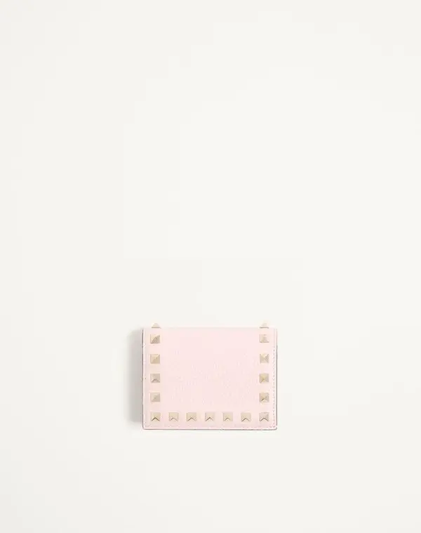 Valentino Garavani Small Rockstud Grainy Calfskin Wallet - Pink
