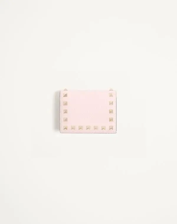 Valentino Garavani Small Rockstud Grainy Calfskin Wallet - Pink