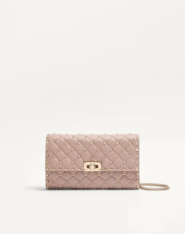 Valentino Garavani Rockstud Spike Nappa Leather Crossbody Clutch Bag - Poudre