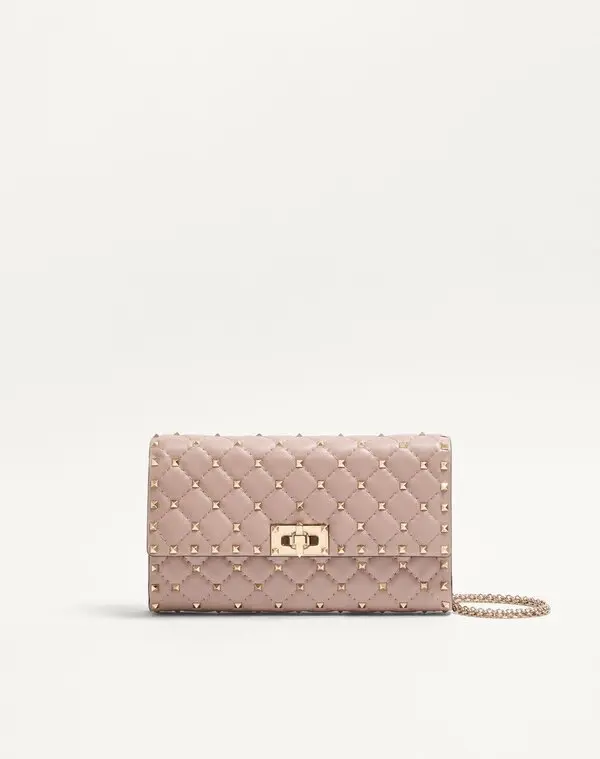 Valentino Garavani Rockstud Spike Nappa Leather Crossbody Clutch Bag - Poudre