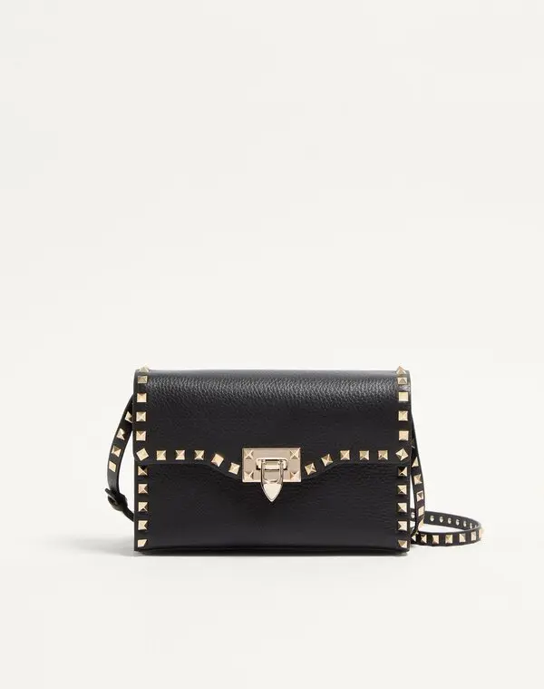 Valentino Garavani Rockstud Grainy Calfskin Crossbody Bag - Black