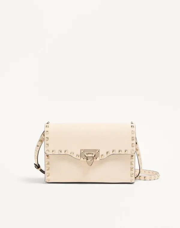 Valentino Garavani Rockstud Grainy Calfskin Crossbody Bag - Light Ivory