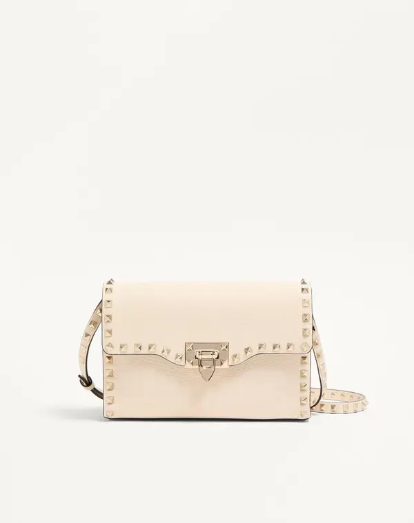 Valentino Garavani Rockstud Grainy Calfskin Crossbody Bag - Light Ivory
