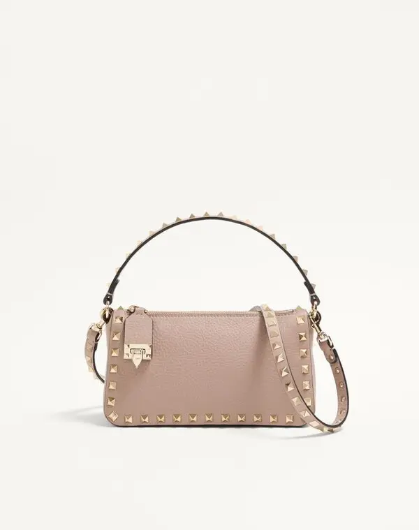 Valentino Garavani Rockstud Grainy Calfskin Crossbody Bag - Poudre
