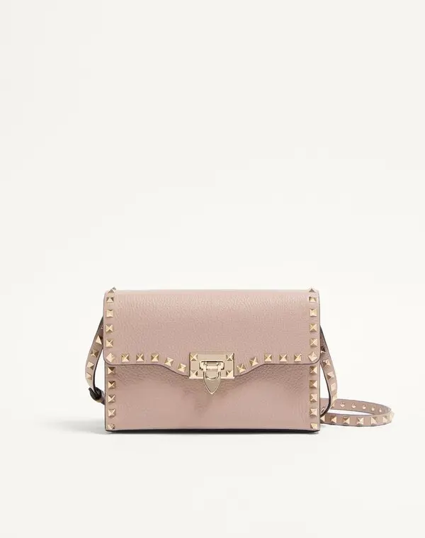 Valentino Garavani Rockstud Grainy Calfskin Crossbody Bag - Poudre