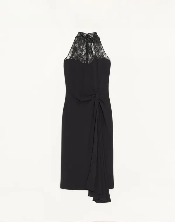 Valentino Garavani Georgette Midi Dress With Lace Detail - Black