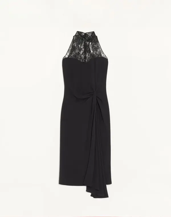Valentino Garavani Georgette Midi Dress With Lace Detail - Black