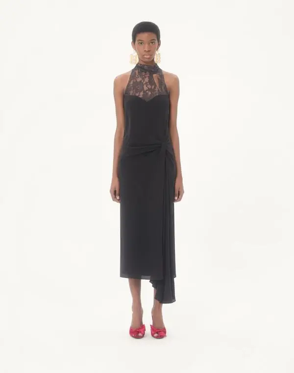 Valentino Garavani Georgette Midi Dress With Lace Detail