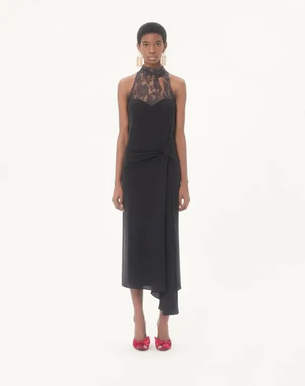 Valentino Garavani Georgette Midi Dress With Lace Detail