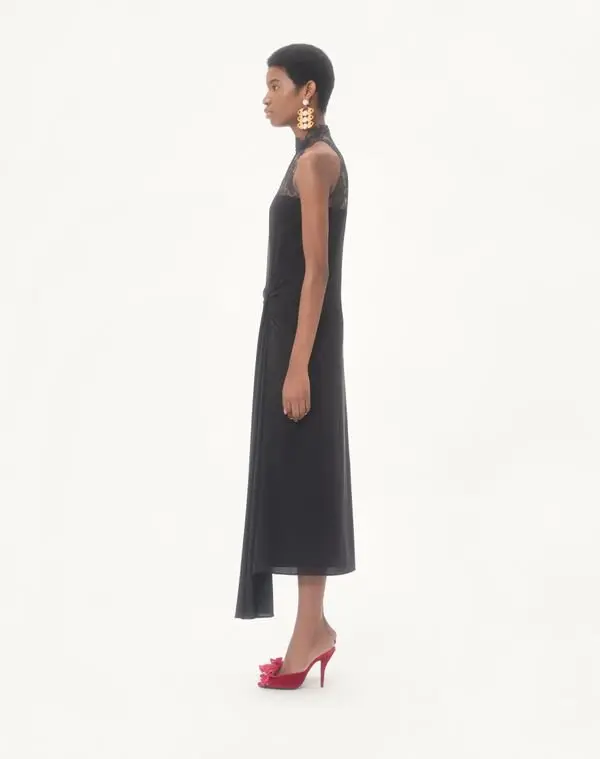 Valentino Garavani Georgette Midi Dress With Lace Detail