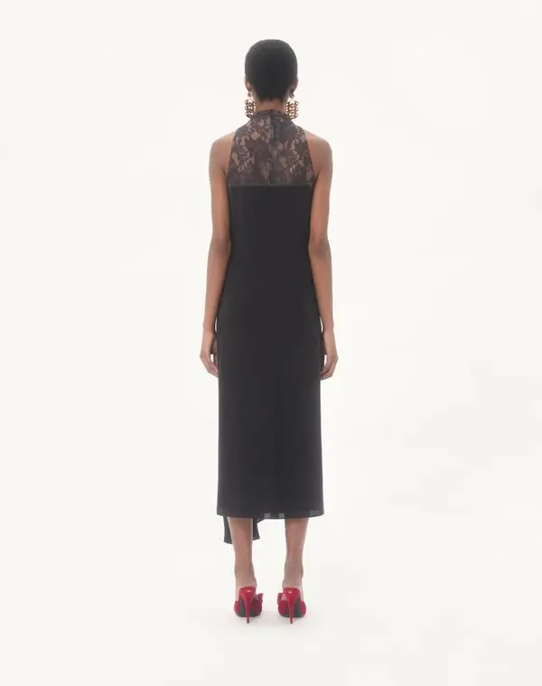 Valentino Garavani Georgette Midi Dress With Lace Detail