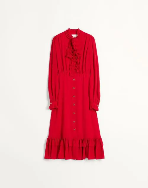 Valentino Garavani Georgette Midi Dress With Lace Detail