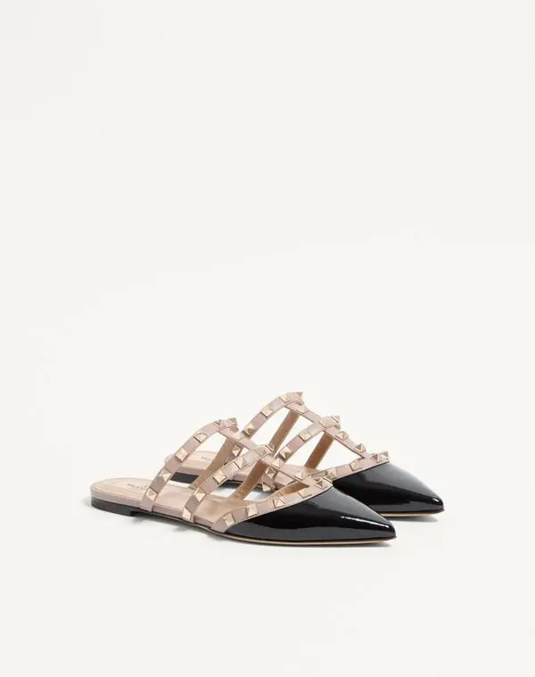 Valentino Garavani Rockstud Patent-leather Mule - Black/poudre