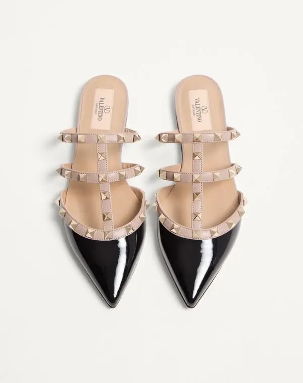 Valentino Garavani Rockstud Patent-leather Mule - Black/poudre