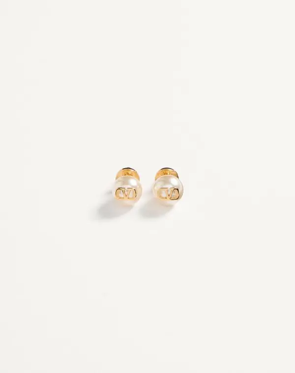 Valentino Garavani Vlogo Signature Pearl And Metal Earrings - Gold/cream