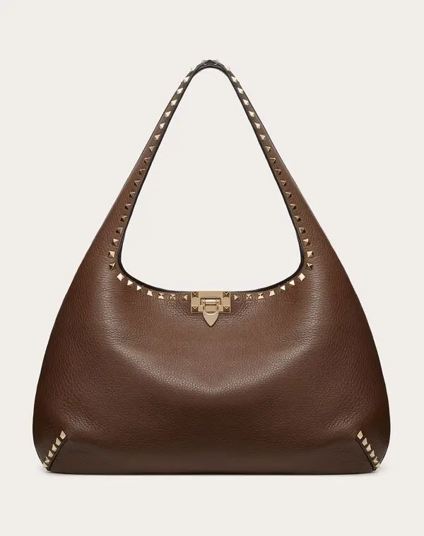 Valentino Garavani Rockstud Grainy Calfskin Hobo Bag