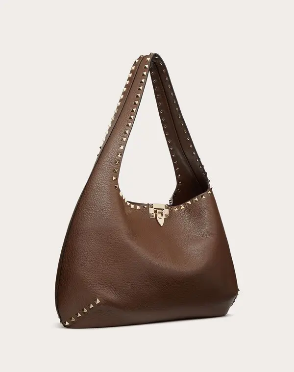 Valentino Garavani Rockstud Grainy Calfskin Hobo Bag