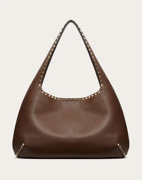 Valentino Garavani Rockstud Grainy Calfskin Hobo Bag