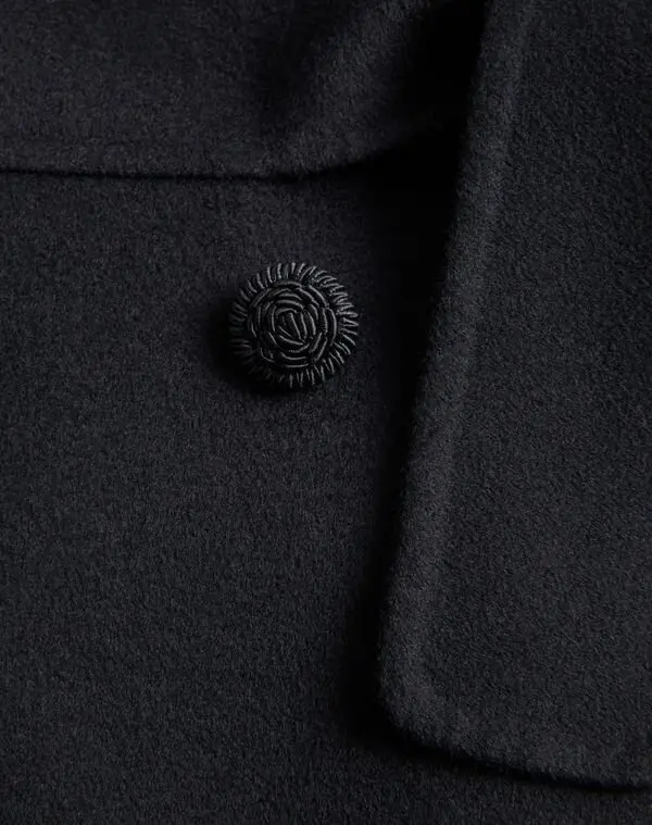 Valentino Garavani Double-breasted Compact Drap Coat With Fur Trim - Black