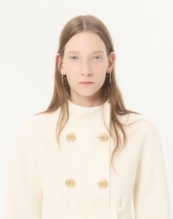 Valentino Garavani Double-breasted Compact Drap Coat With Fur Trim - Ivory