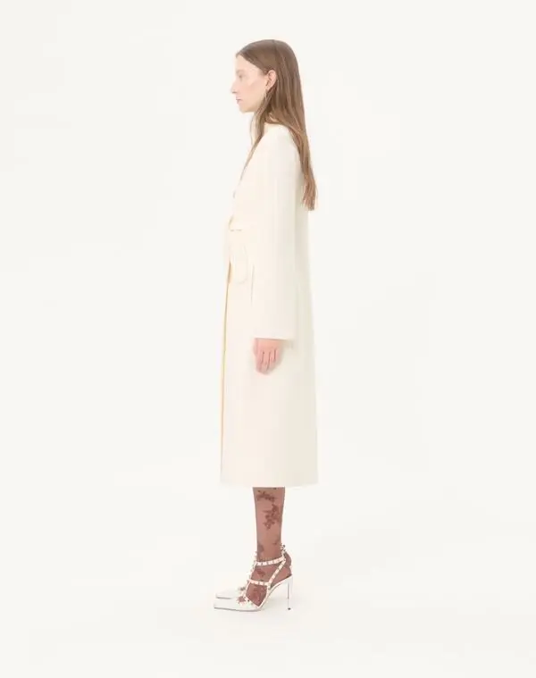 Valentino Garavani Double-breasted Compact Drap Coat With Fur Trim - Ivory