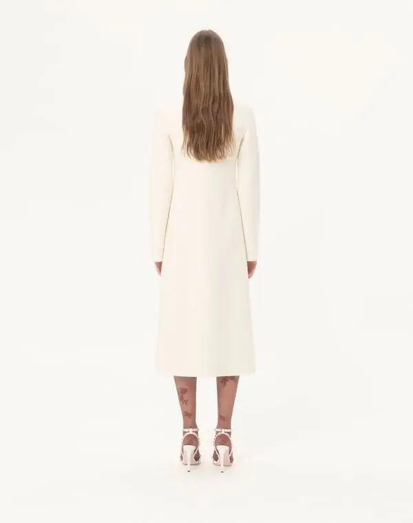 Valentino Garavani Double-breasted Compact Drap Coat With Fur Trim - Ivory