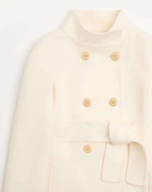 Valentino Garavani Double-breasted Compact Drap Coat With Fur Trim - Ivory