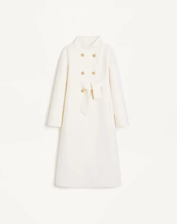 Valentino Garavani Double-breasted Compact Drap Coat With Fur Trim - Ivory