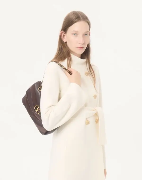 Valentino Garavani Double-breasted Compact Drap Coat With Fur Trim - Ivory
