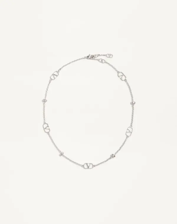 Valentino Garavani Vlogo Signature Metal And Crystal Necklace - Palladium/crystal