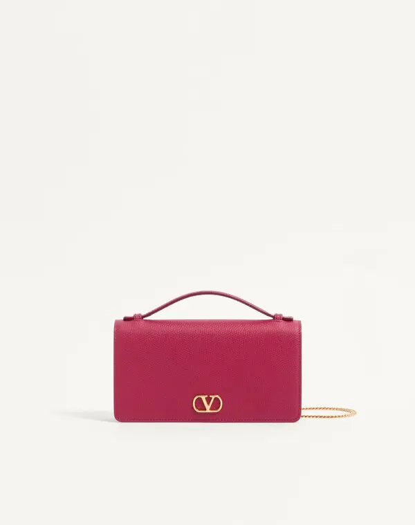 Valentino Garavani Vlogo Signature Grainy Calfskin Wallet With Chain - Insolent