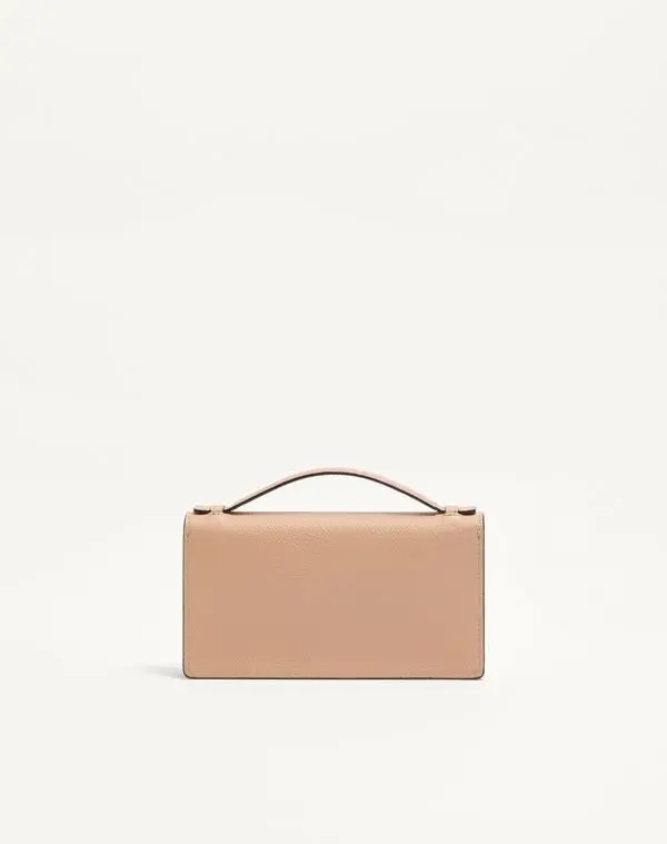 Valentino Garavani Vlogo Signature Grainy Calfskin Wallet With Chain - Rose Sand