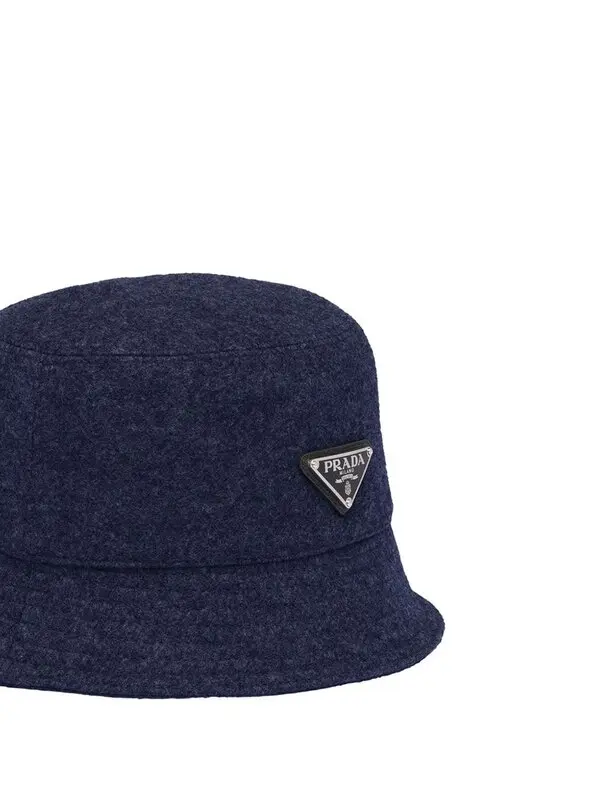 Prada Wool Bucket Hat With Logo Plaque - Blue