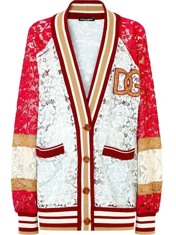Dolce & Gabbana Dg Logo-appliqué Lace Cardigan - White