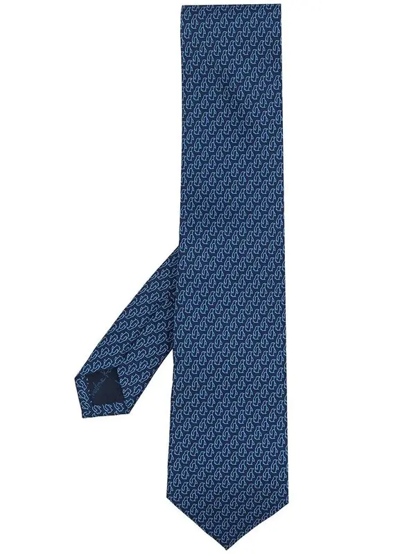FERRAGAMO Printed Silk Neck Tie - Blue