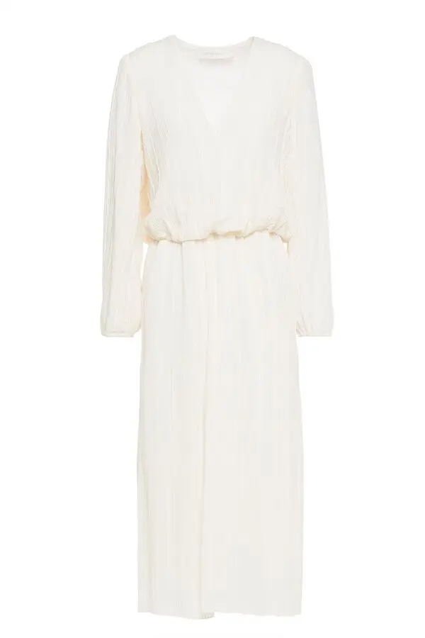 Zimmermann Gathered Pliss-Voile Midi Dress Size In Ivory - 50% Off |  Editorialist