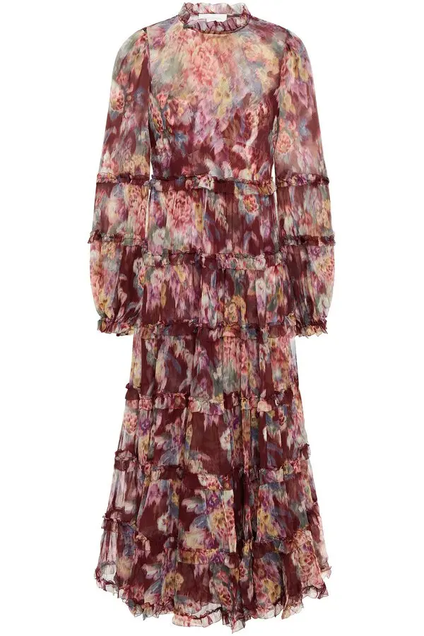 zimmerman burgundy dress Burgundy Square Neck Long Sleeve Midi Dress – PinkBlush main image 0