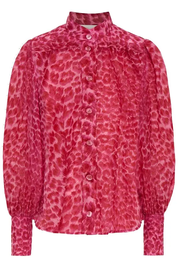Zimmermann Wavelength Leopard-Print Cotton And Silk-Blend Voile Shirt Size  In Fuchsia - 55% Off | Editorialist