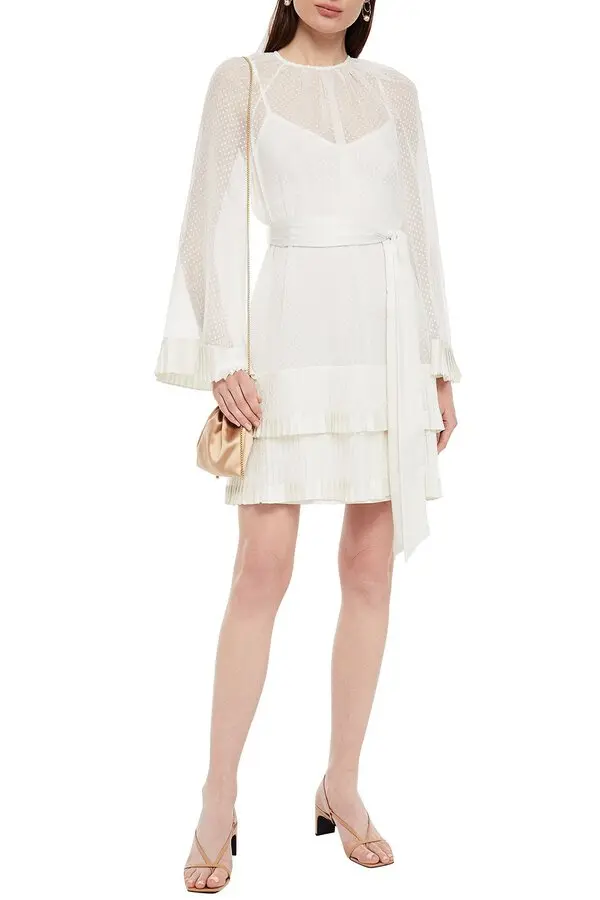 Zimmermann Tiered Belted Satin-Trimmed Fil Coup Chiffon Mini Dress Size In  Off-White - 35% Off | Editorialist