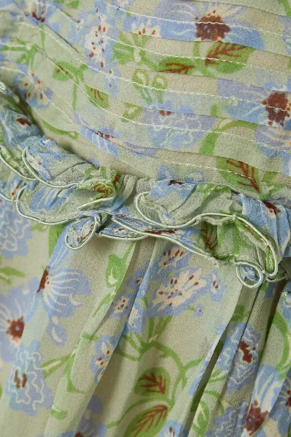 DEn Drew Ruffled Floral-Print Silk-Georgette Maxi Dress In Green - 40% Off  | Editorialist