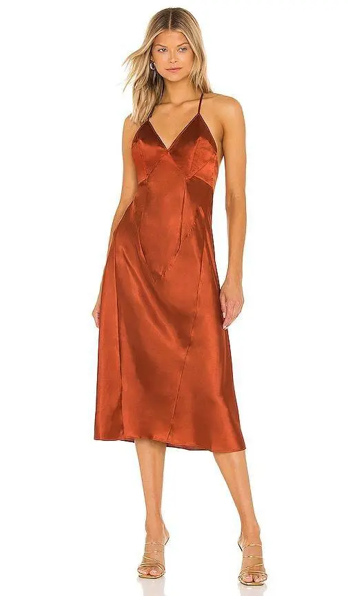 Hah Give A Midi Slip Dress In Rust,Metallic Copper In Bronze - 45% Off